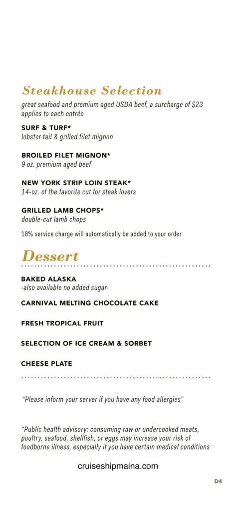 Carnival Dining Room Menu 2024 – Cruise Ship Mania