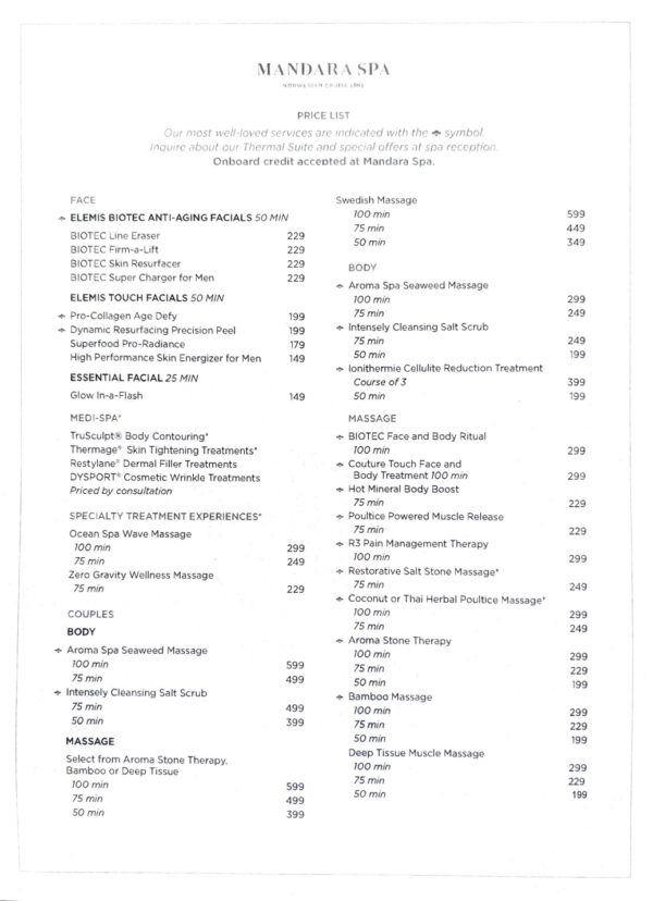 Norwegian Cruise Line Spa Price And Gym Cost! – Cruise Ship Mania